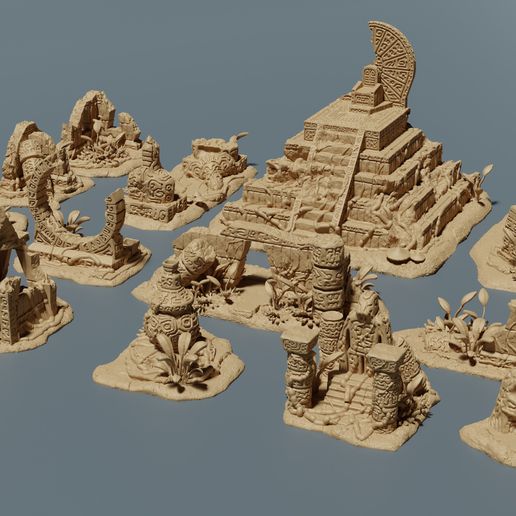 🎲 Jungle Ruins 28 mm Tabletop Terrain・ 3D File for 3D printing・Cults