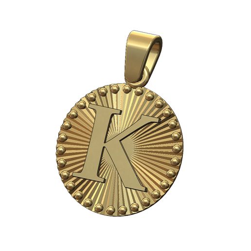 🪙 K letter initial faceted sunrays beaded coin pendant charm 3D print ...