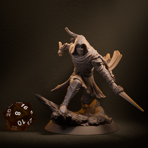 🆓 Assassin/Rogue RPG Miniature・ STL File for 3D printing・Cults