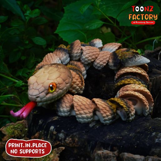 🐍 PRINT IN PLACE FLEXI COPPERHEAD SNAKE・ STL File for 3D printing・Cults