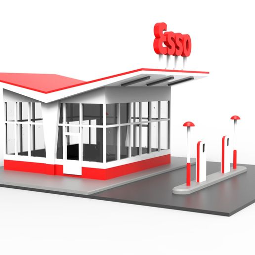 🚉 ESSO GASOLINE STATION DIORAMA 1/64 - ESSO SERVICE STATION・ STL File for 3D printing・Cults