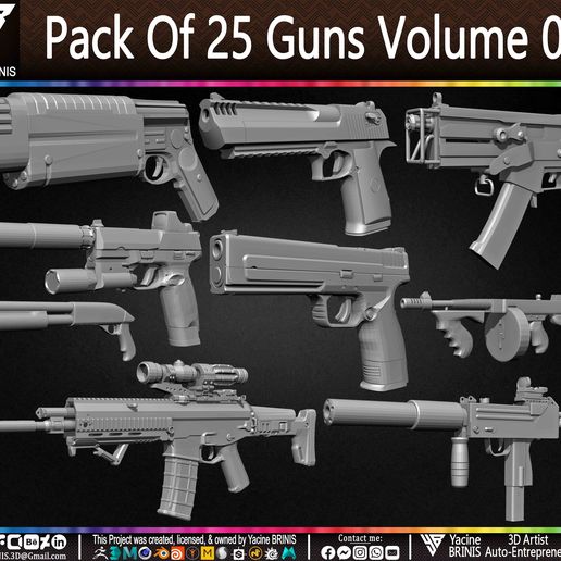 🧨 Pack Of 25 Guns Kitbash Volume 03・ 3D File for 3D printing・Cults