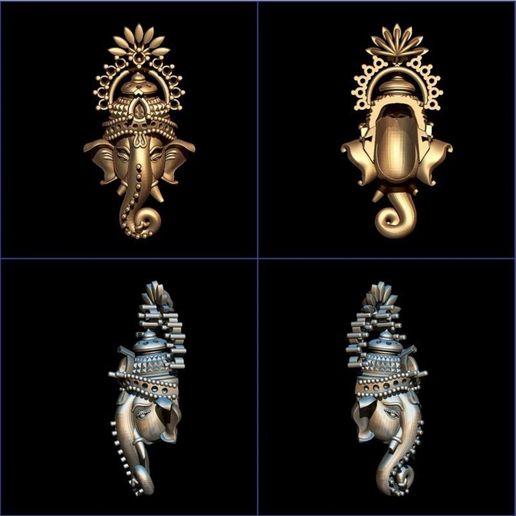 Majestic Ganesha Mukuta Emblem STL | High-Relief Head with Ornate Crown ...