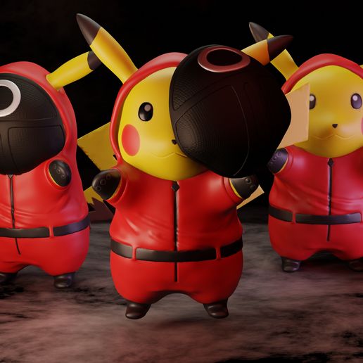 🐉 Pokemon Squid game pikachu (3 poses)・Arquivo STL para ・Cults