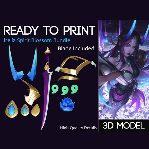 🌼 Irelia Spirit Blossom Blade and Accessories Prop 3D Model for ...
