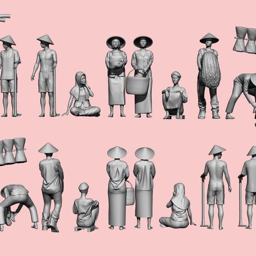 🧑‍🌾 villagers and farmers miniature set・ STL File for 3D printing・Cults