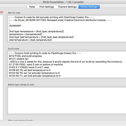 Archivo 3D gratuito Fragmentos de código G de PrusaSlicer para FlashForge Creator Pro 🧞‍♂️ ...