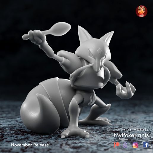 👽 Abra, Kadabra, Alakazam - presupported full evolution line・ 3D File ...