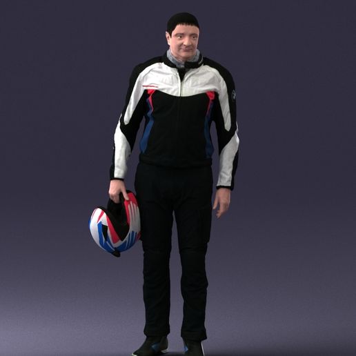 ♂️ 000425 Biker Male Character Holding Helmet Standing Pose 3D Scan・ 3D ...