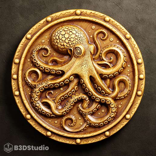 🐙 Octopus Relief for CNC Laser and 3D Print STL File and 4K Grayscale ...