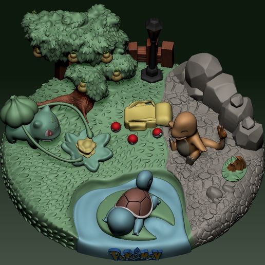 🐉 Diorama Pokemon Bulbasaur Squirtle Charmander Sliced STL・Archivo STL ...
