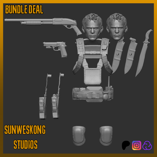 🌃 Chris Redfield Residual Evil 5 Full Kit 1/12 Scale・ STL File for 3D ...