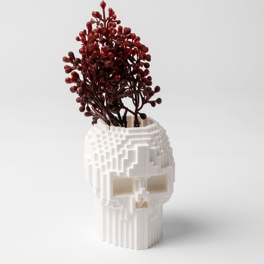 💀 Pixel Skull Vase for Modern Home Decor・Free STL File for 3D printing ...