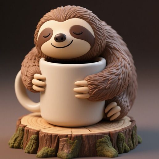 😪 Sleepy Sloth Hugging Coffee Mug・ STL File for 3D printing・Cults