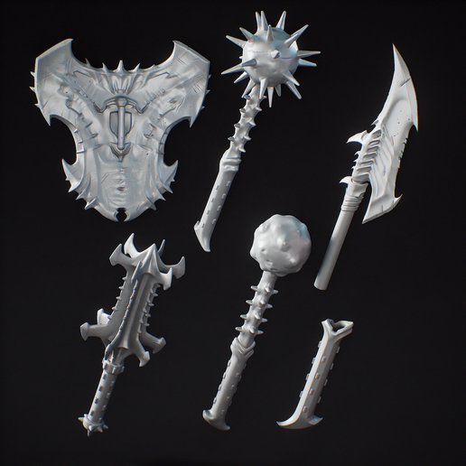 🔫 Doom "The Dark Ages" Malee Titan Weapons Pack x 5 - Shield + Mace x 3 ...