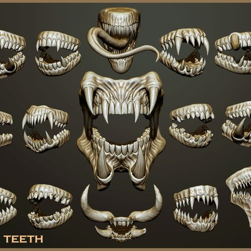 👹 21 Creature + Monster Teeth・ 3D File for ・Cults