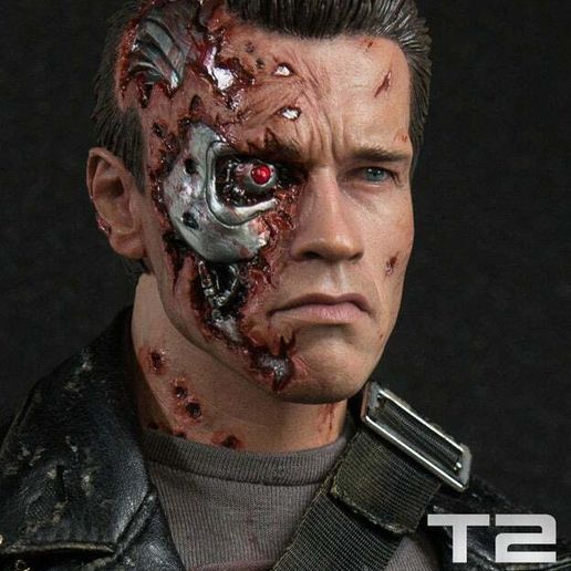 👤 T2 TERMINATOR BATTLE DAMAGED BUST・Free STL File for ・Cults