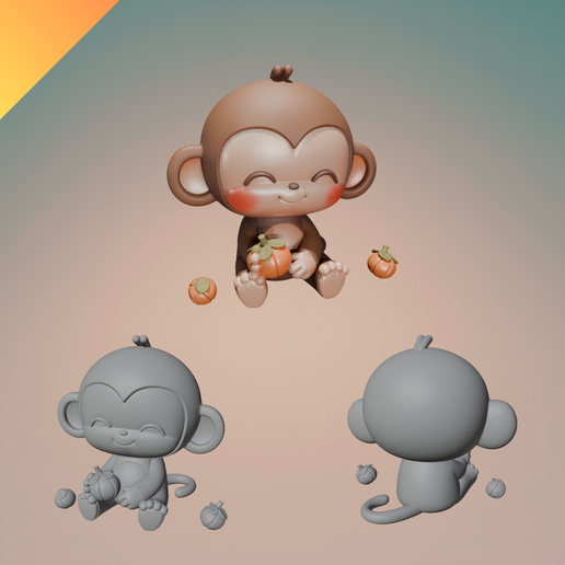 🎃 Mono calabaza de juguete - Simpático mono imprimible en 3D que sujeta ...