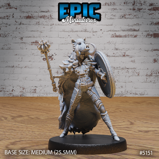 🐗 Boar Coat Warrior Lady Attack ‧ DnD Miniature ‧ Tabletop Miniatures ...