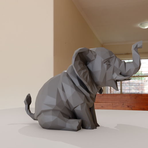 STL file baby elephant sitting trunk up low poly stl 👶 ・3D printable ...