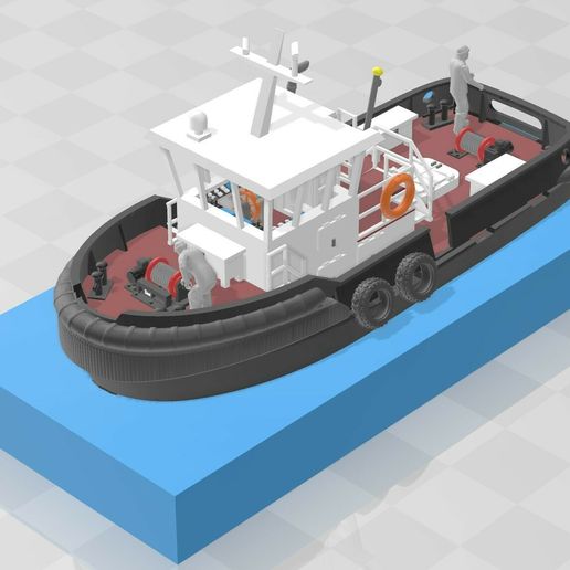 🛥️ N Scale Tug Boat With Sailors・ STL File for 3D printing・Cults