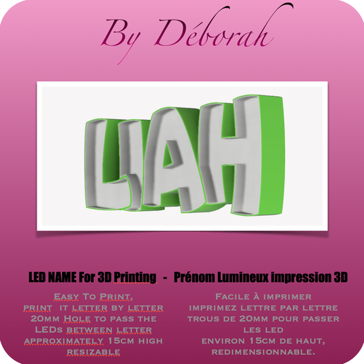 🚩 First name LED LIAH・ STL File for 3D printing・Cults