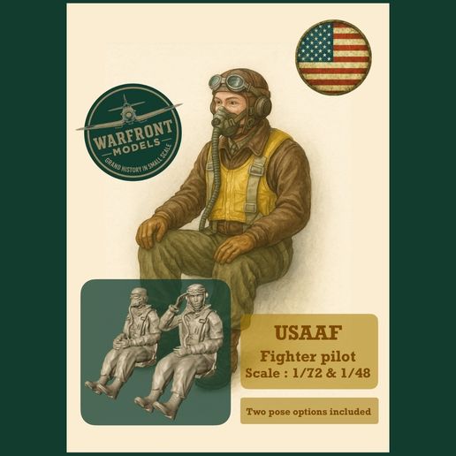 🧑‍ ️ WW2 USAAF Fighter Pilot・ STL File for 3D printing・Cults