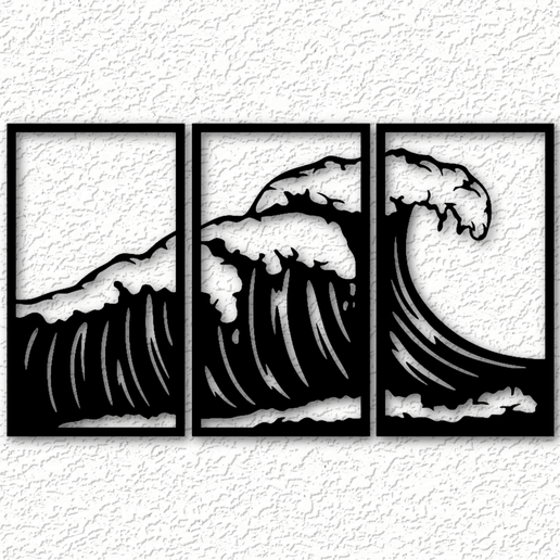 🌊 ocean waves panel set wall art surfer wall decor 2d art・ STL File for ...