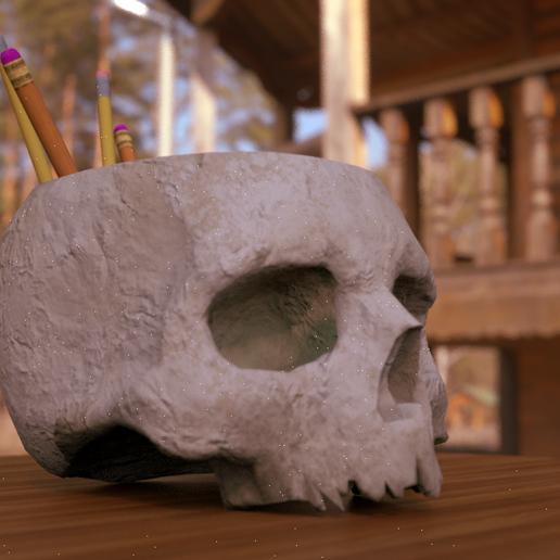 💀 Skull Pencil Container・Free STL File for ・Cults