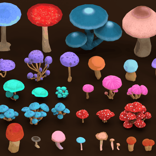 🍄 Stylized Mushroom STL Pack | Fantasy Fungi 3D Print Models | Cute ...