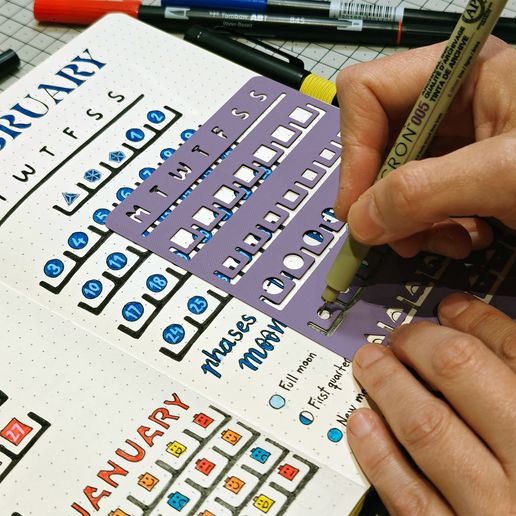 📅 Bullet Journal Calendar Monthly Shapes・ STL File for 3D printing・Cults