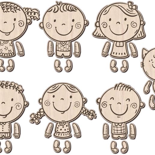 🚸 Movable Doll SVG for Laser Cutting – Cute Kids with Separate Arms and ...