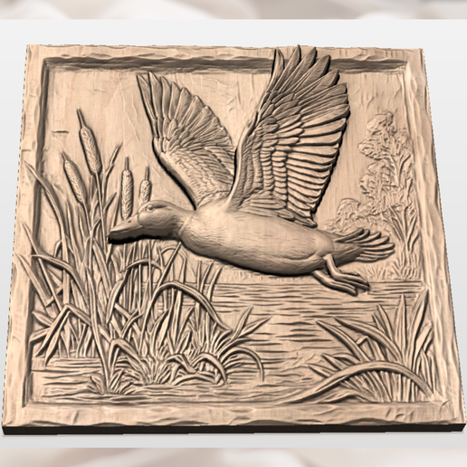 🦆 Flying Mallard Duck 3D Relief STL | Wood Grain Carving Panel | CNC ...