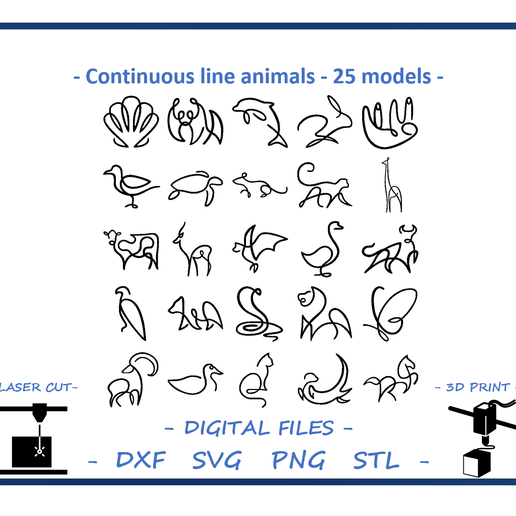🎨 Continuous line animals - 25 models・ 3D File for 3D printing and CNC ...