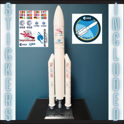 🚀 ARIANE 5 rocket (1:100) + Stickers・ STL File for 3D printing・Cults