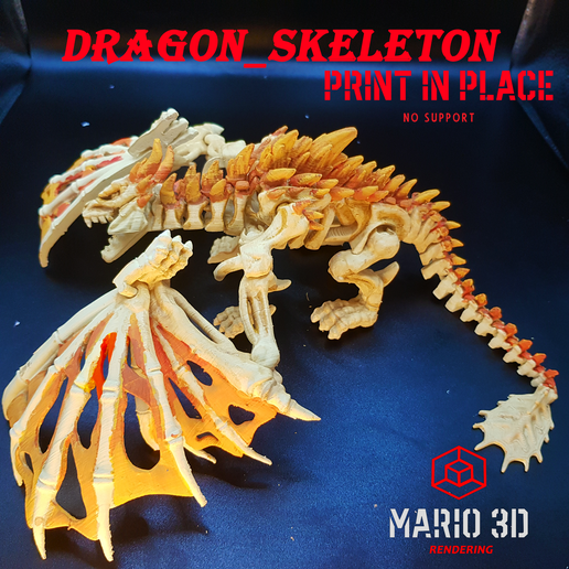 🐉 DRAGON_SKELETON_FLEXI_PRINT_IN_PLACE・ 3D File for 3D printing・Cults