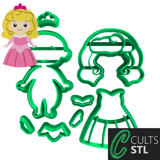 👸 PRINCESS AURORA CUTTER - 6cm・Fichier STL pour Impression 3D・Cults