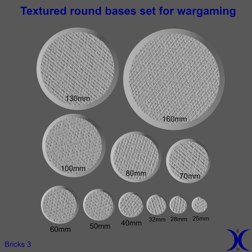 🧱 Round Bases Set – Bricks 3 Texture (25–160mm) | Perfect for Tabletop ...