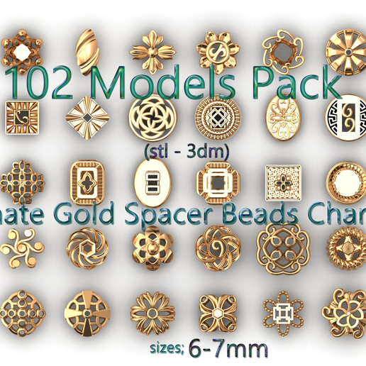 📿 102 Models Pack Ornate Gold Spacer Beads and Charms 6-7mm・ 3D File ...