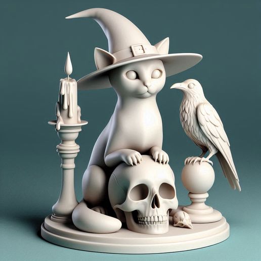 🧙‍♀️ 71 Witch Cat Composition - Skull, Raven & Candleholder on Shared ...