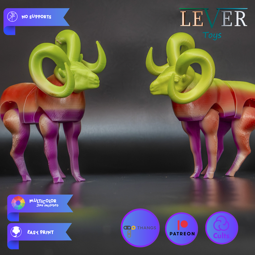 🐑 CUTE BIGHORN SHEEP (ARTICULATED) MULTICOLOR PRINT-IN-PLACE LEVER TOYS ...