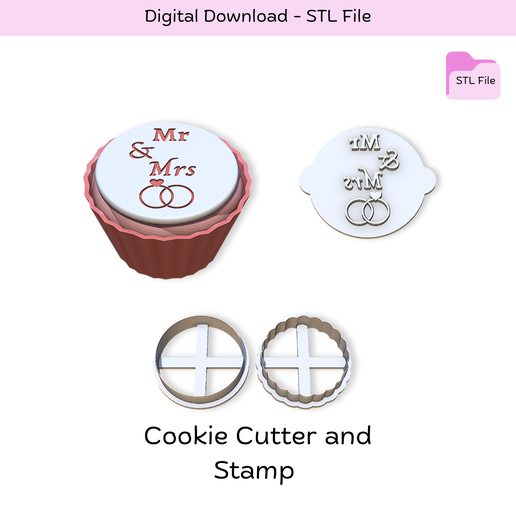 🍪 Mr & Mrs Sello Fondant y 2 Cortadores de Galletas | Descarga Digital ...