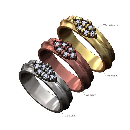 💎 Rounded lip triangular cluster diamond ring Us sizes 6 7 8 3D print ...