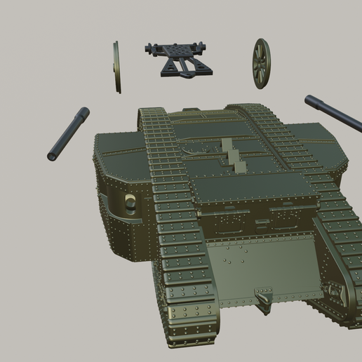 🪖 TANK MARK I (WW1, British Empire, 1916) + trolley・ 3D File for ・Cults