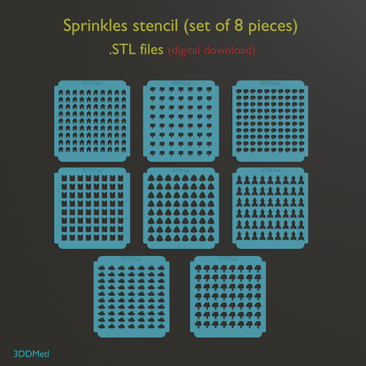 3D file Sprinkles Stencil set 0f 8 pieces. STL files for 3D printing 🚀 ...