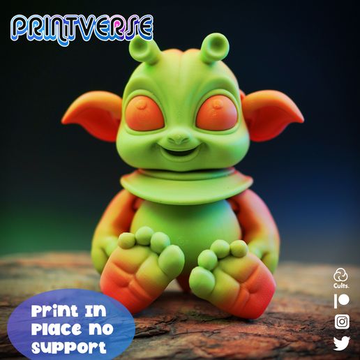 👶 Flexy Baby Alien Print In Place No Supports・ 3D File for 3D printing ...