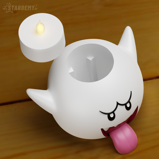 🤴 King Boo Candle Pen Holder Planter Mario Halloween・ 3D File for ・Cults