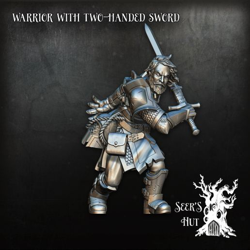 🗡️ Human warrior with two-handed sword・ STL File for 3D printing・Cults