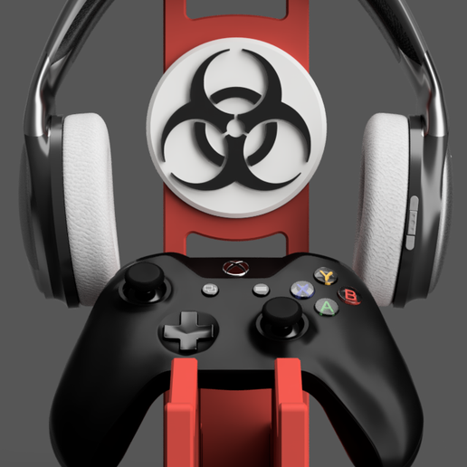 STL file Biohazard Dual Controller & Headset Stand ☣️ ・Model to ...