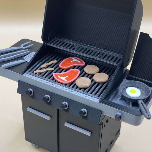 📁 Miniature Outdoor BBQ Grill 3D STL – 1:12 Scale Wheeled Patio Grill ...